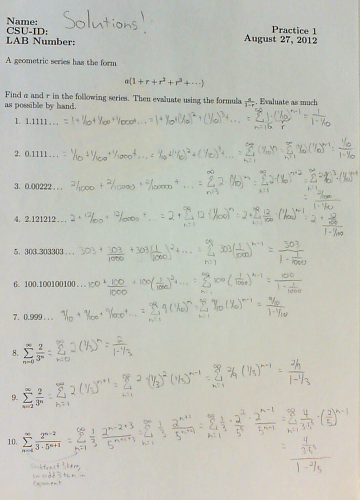 MATH 161 - Quiz & Practice Problem Solutions